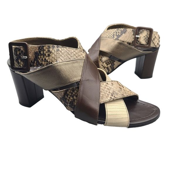 Anyi Lu | Shoes | Anyi Lu Womens Heel Sandals Leather Brown Snake ...